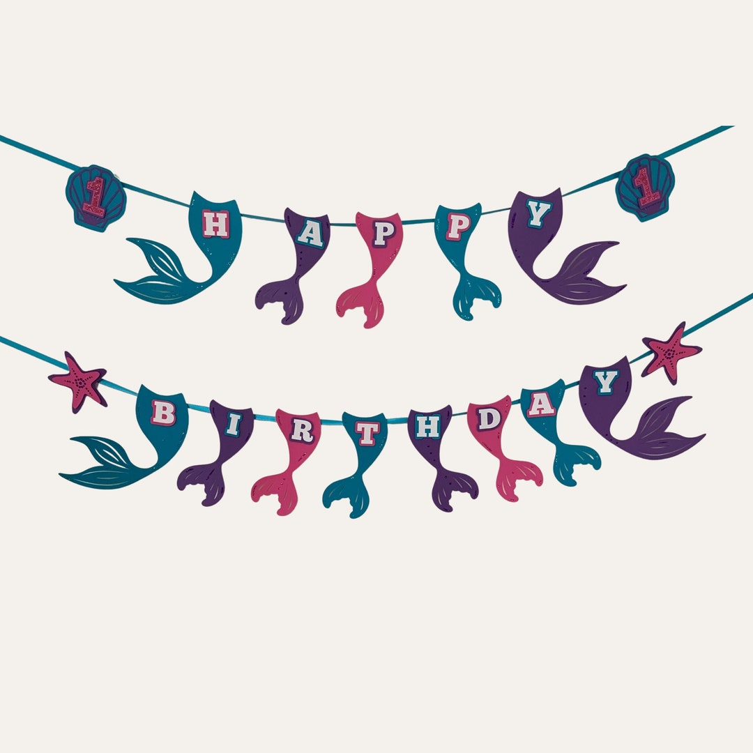Mermaid Birthday Banner, Mermaid Tail Birthday Banner, Kids Mermaid ...