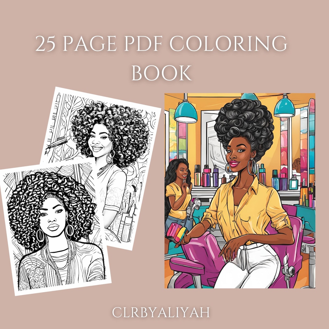 Digital Afro Hair Salon Coloring Book: 25 Printable Pages Celebrating ...