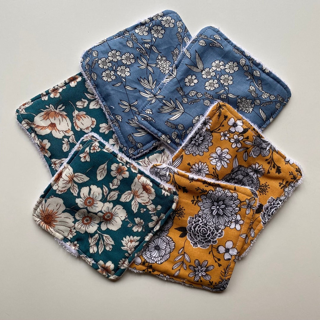 Lot de 7 grands cotons réutilisables avec motifs de fleurs, lingettes ...