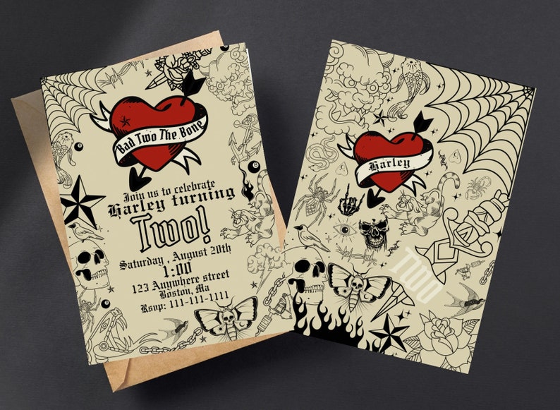 Bad Two the Bone Birthday Invitation Digital - Etsy
