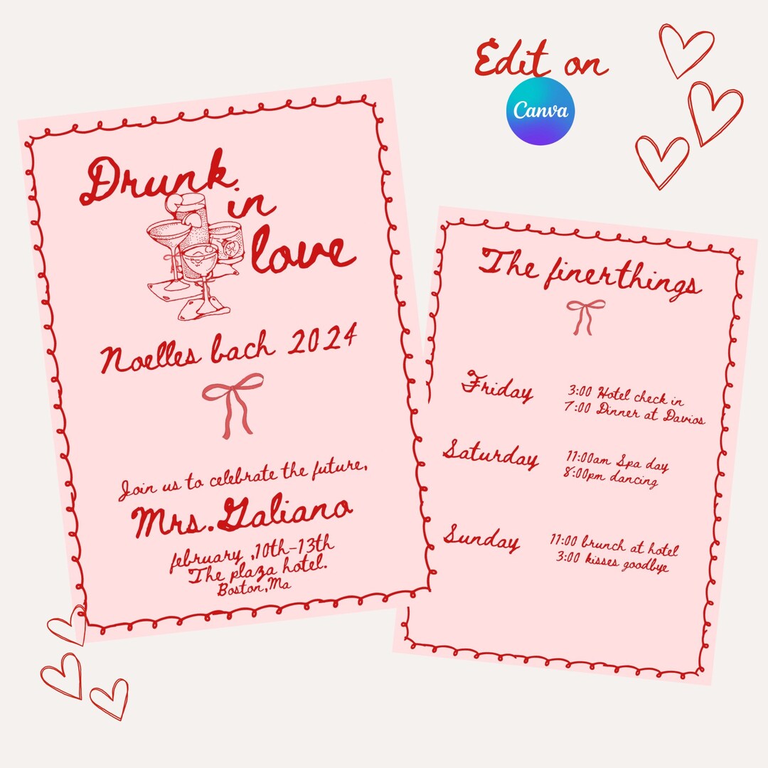 Valentines Theme Bachelorette Invitation and Detail Card - Etsy