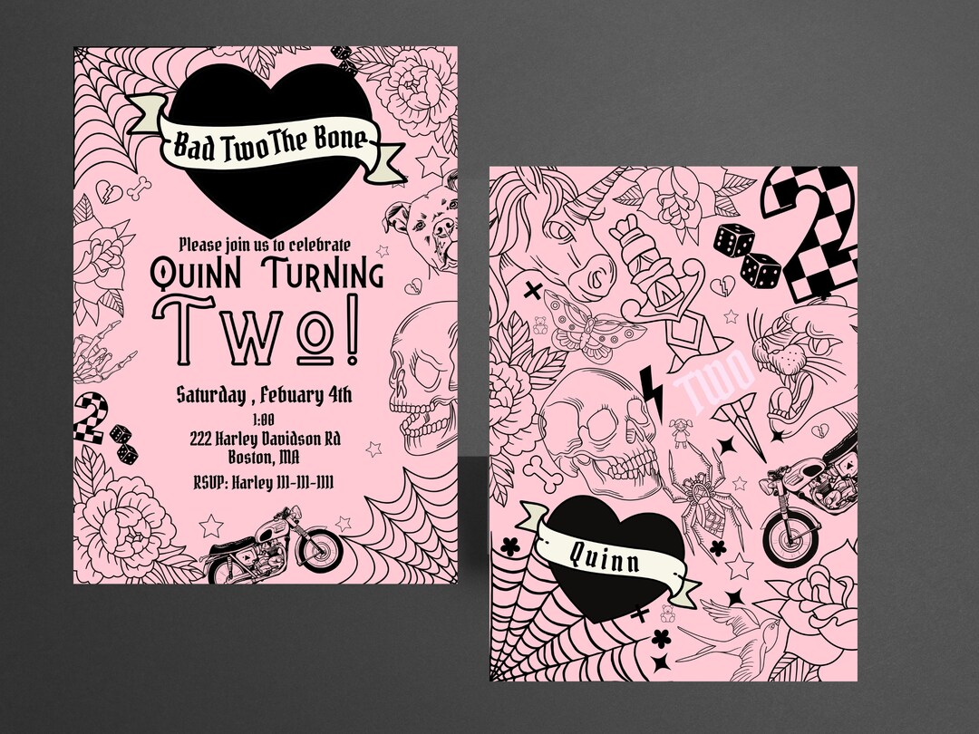 Bad Two the Bone Theme Birthday Party Invitation Digital File - Etsy