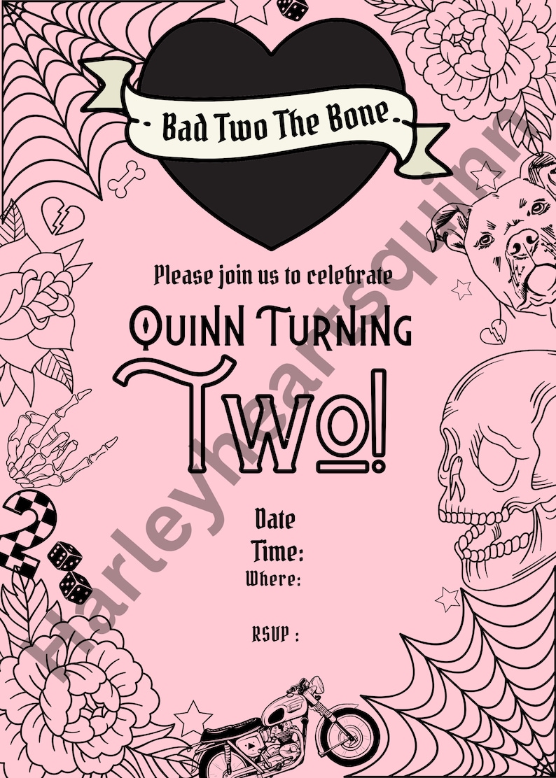 Bad Two the Bone Theme Birthday Party Invitation Digital File - Etsy