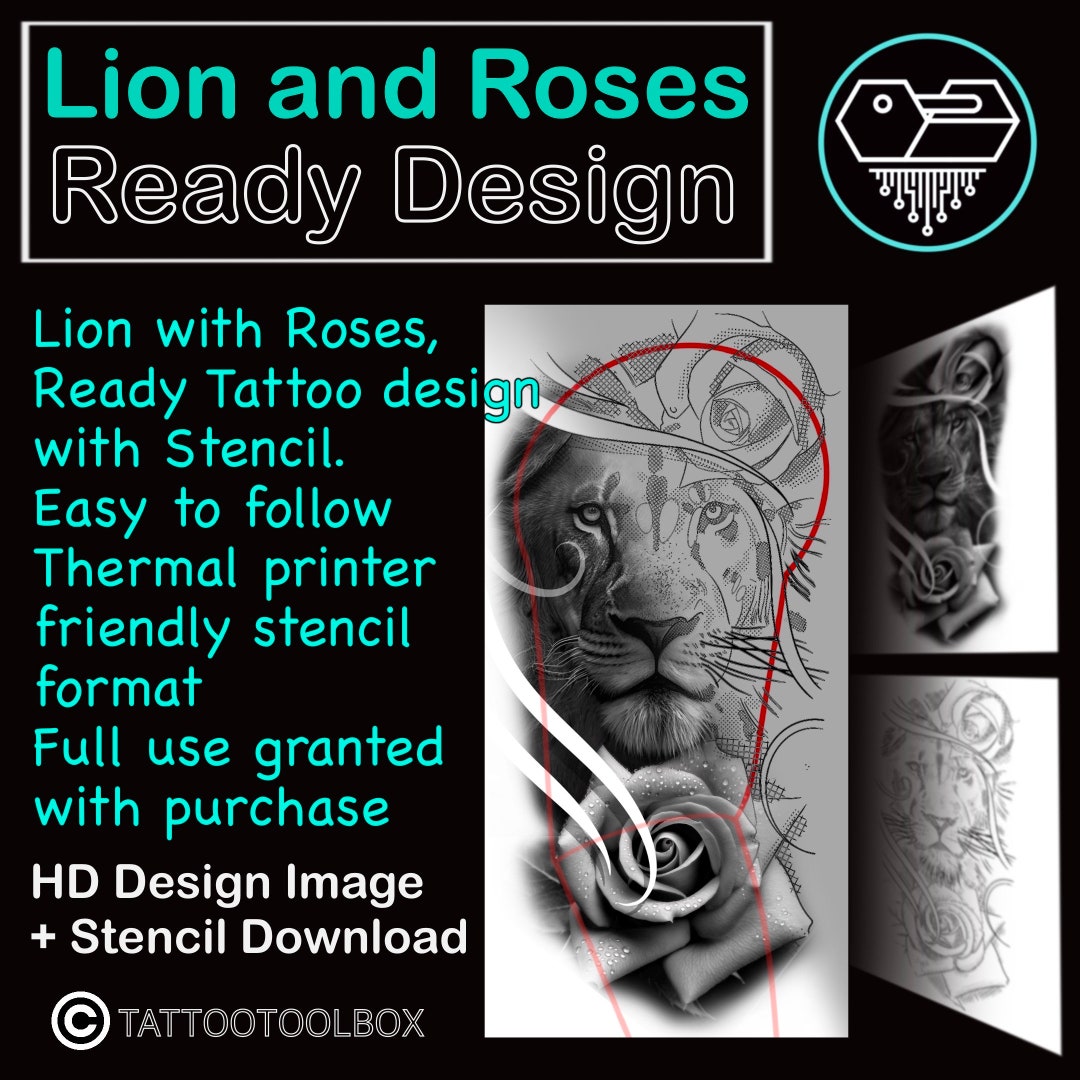 Lion and Roses Tattoo Design - Etsy