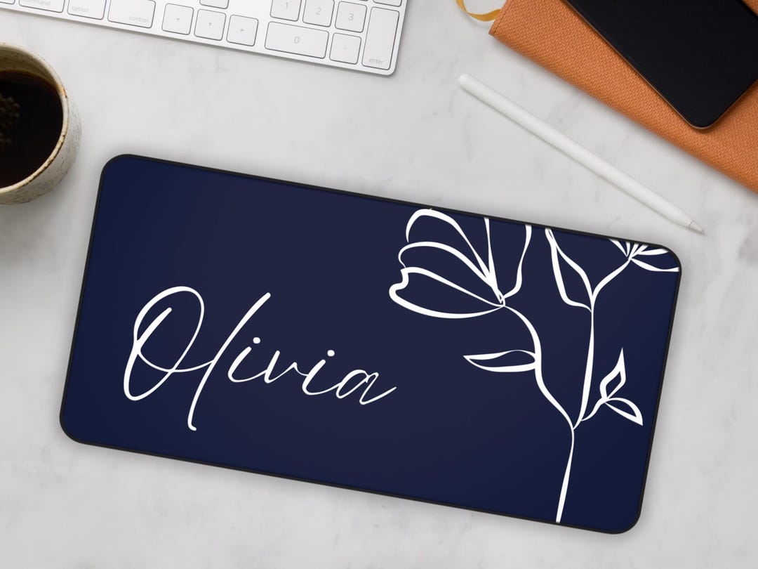 Personalized Name Desk Mat: Handwriting Script, Floral Design - Etsy