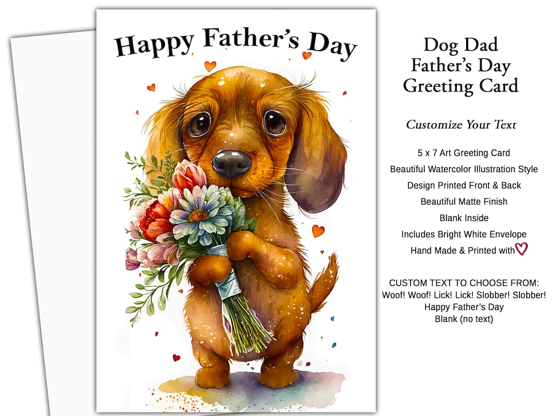 Customized Dachshund Dog Father's Day Card Pet Father's Day Card Card ...