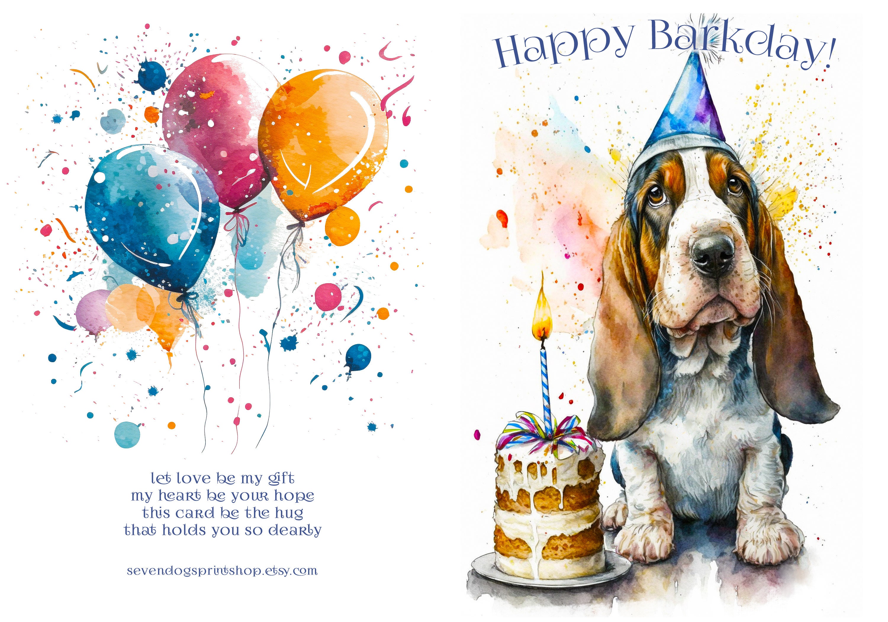 Customized Basset Hound Happy Birthday Card Choose a Greeting or Write ...