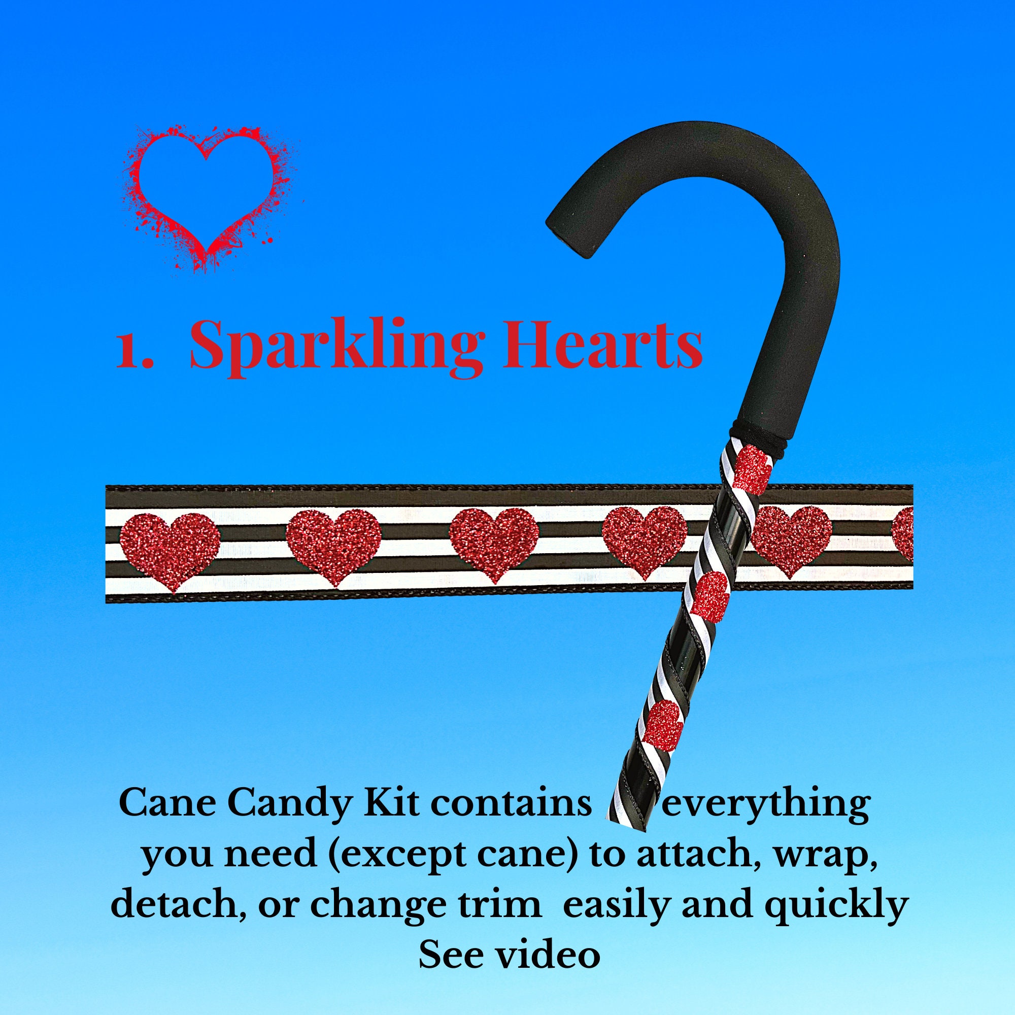 Hearts Cane Decor Kits; Walking Cane Fashion Kits; Cane Decoration Kits ...