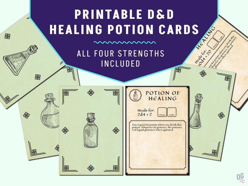 D&D Healing Potion Cards, Printable Item Cards, Item Card Bundle ...