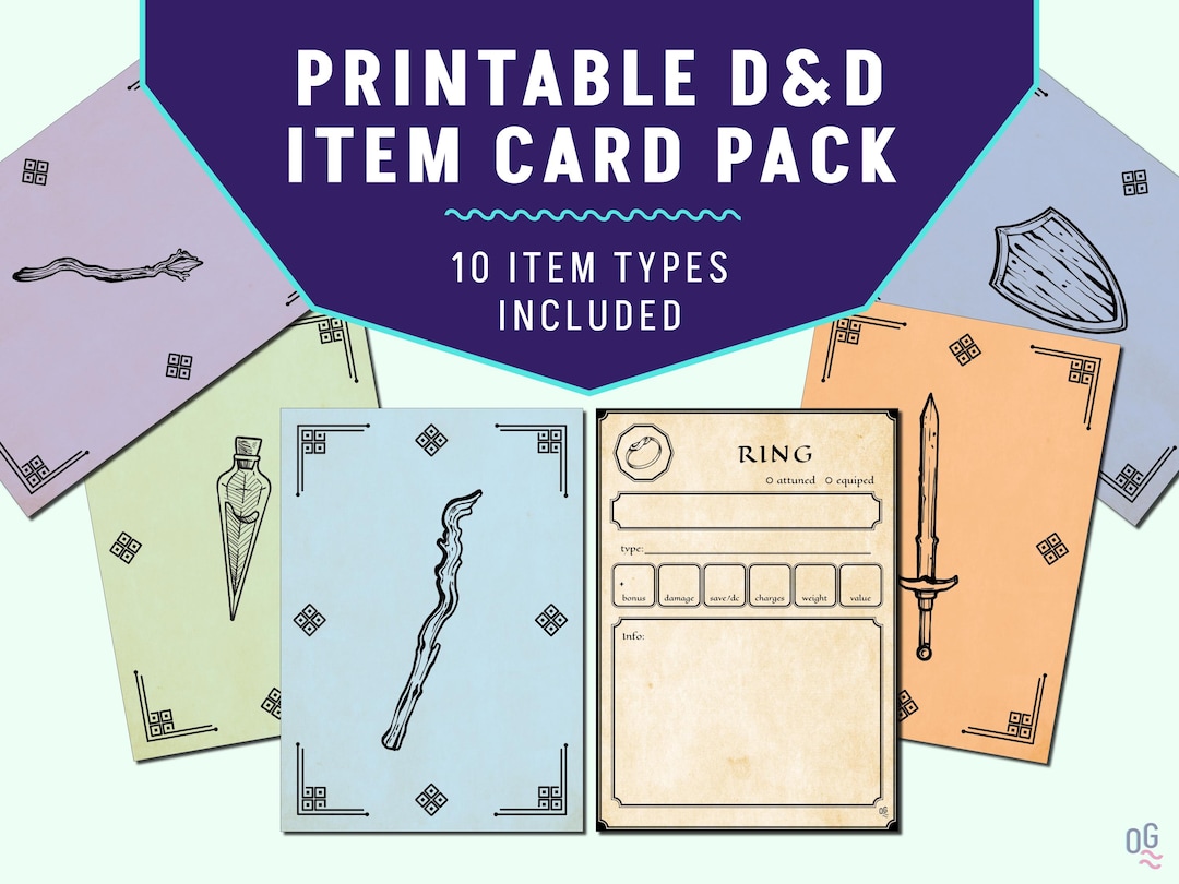 D&D Item Cards: Printable Equipment Cards for Dungeons and Dragons ...