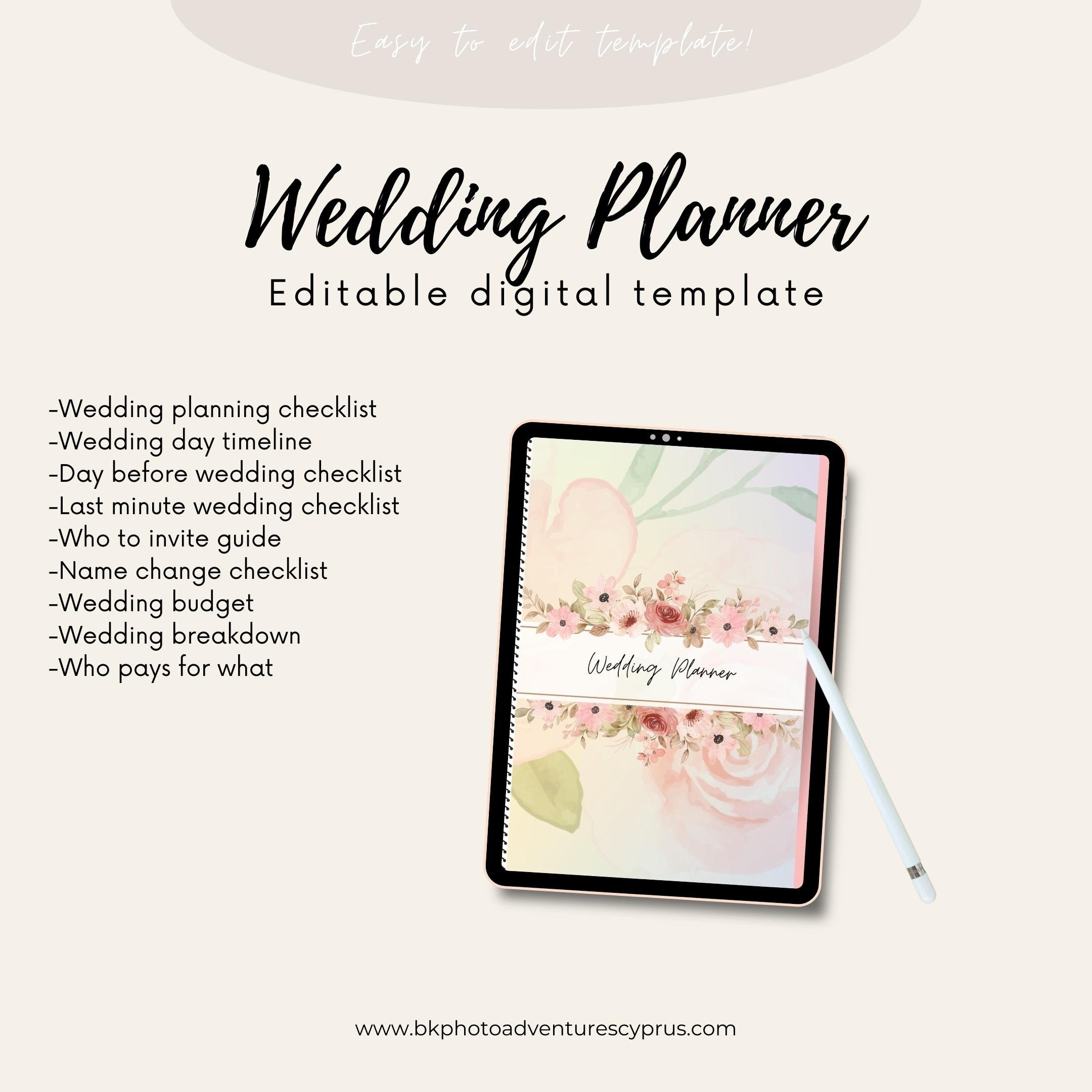 Editable Digital Wedding Planner Template, Customizable Wedding Planner ...