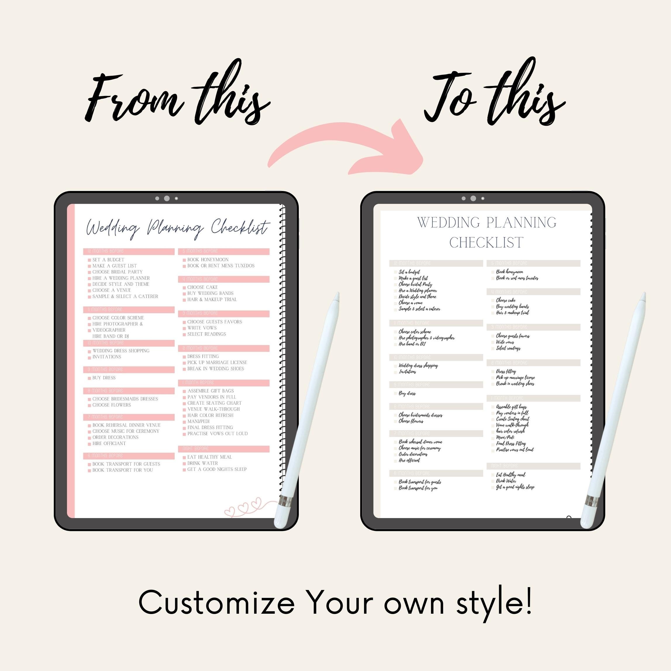Editable Digital Wedding Planner Template, Customizable Wedding Planner ...