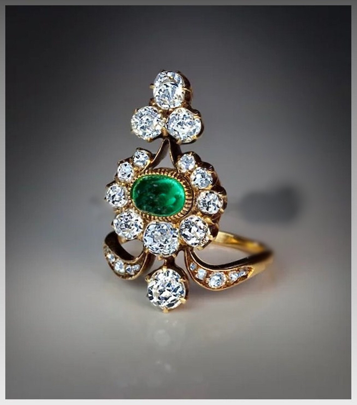 Art Nouveau Ring for Women, Oval Shape Cabochon With Round Diamond Vintage Ring, Antique ...