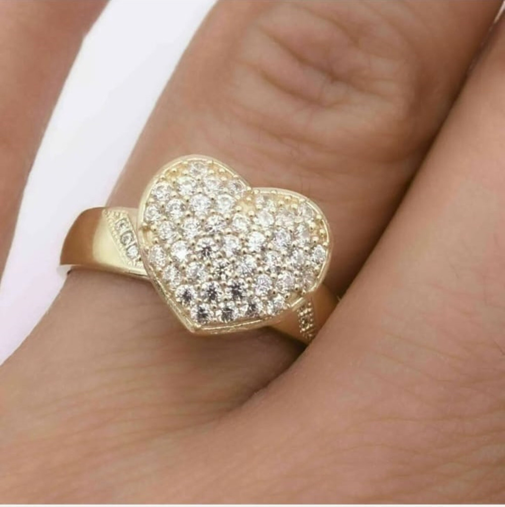 Pave Set Heart Shape Ring, 14K Yellow Gold Engagement Ring, 0.51TCW ...