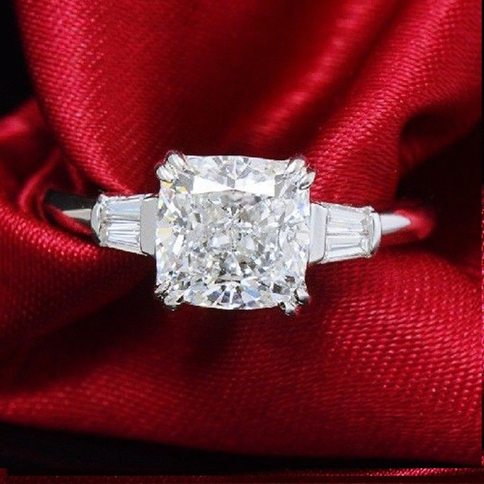 Cushion With Baguette Cut Diamond Five Stone Ring, Woman's Gold ...