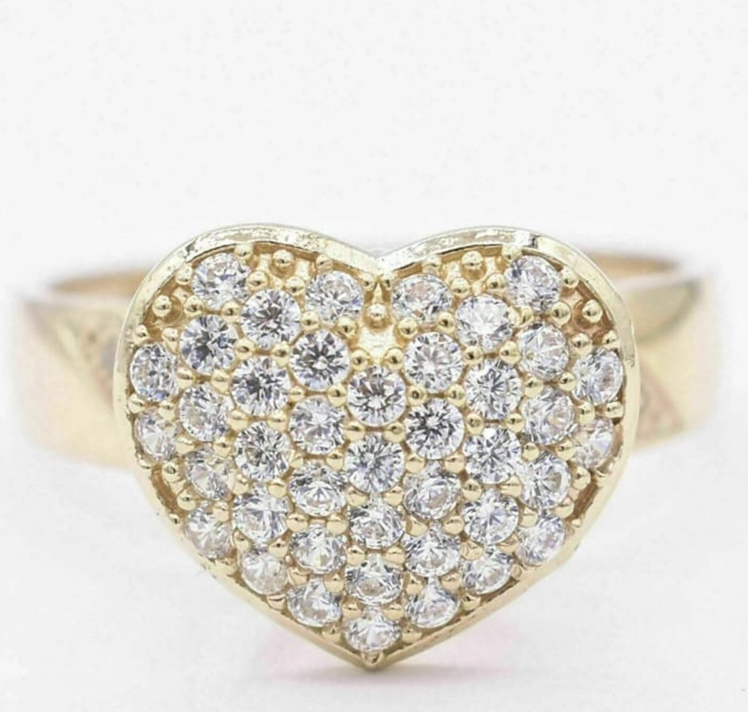 Pave Set Heart Shape Ring, 14K Yellow Gold Engagement Ring, 0.51TCW ...