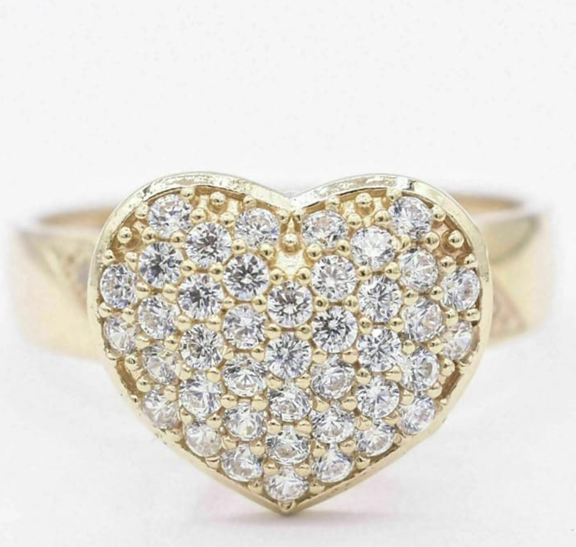 Pave Set Heart Shape Ring, 14K Yellow Gold Engagement Ring, 0.51TCW ...