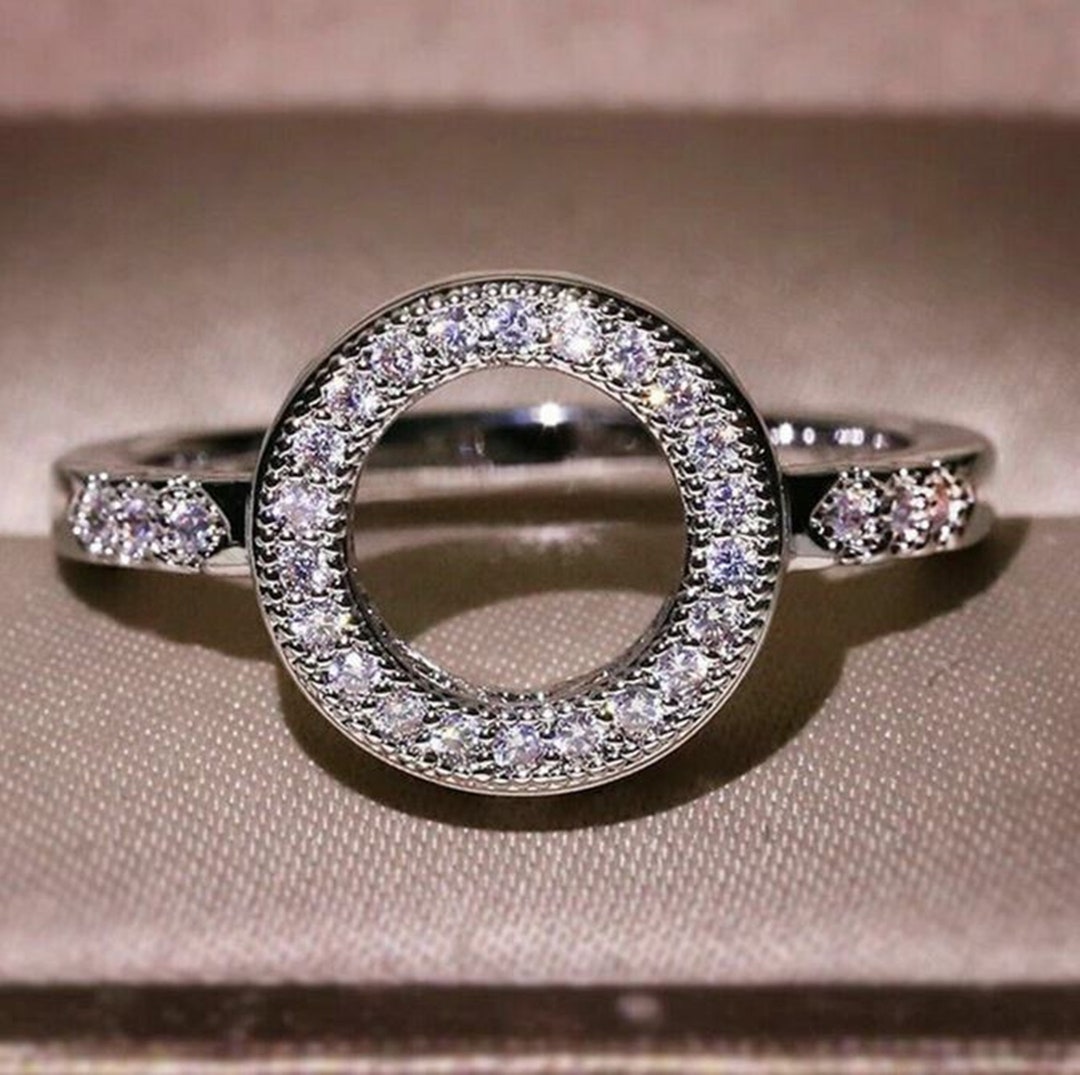 Open Halo Wedding Ring, Round Cut Moissanite Diamond Open Circle Ring ...