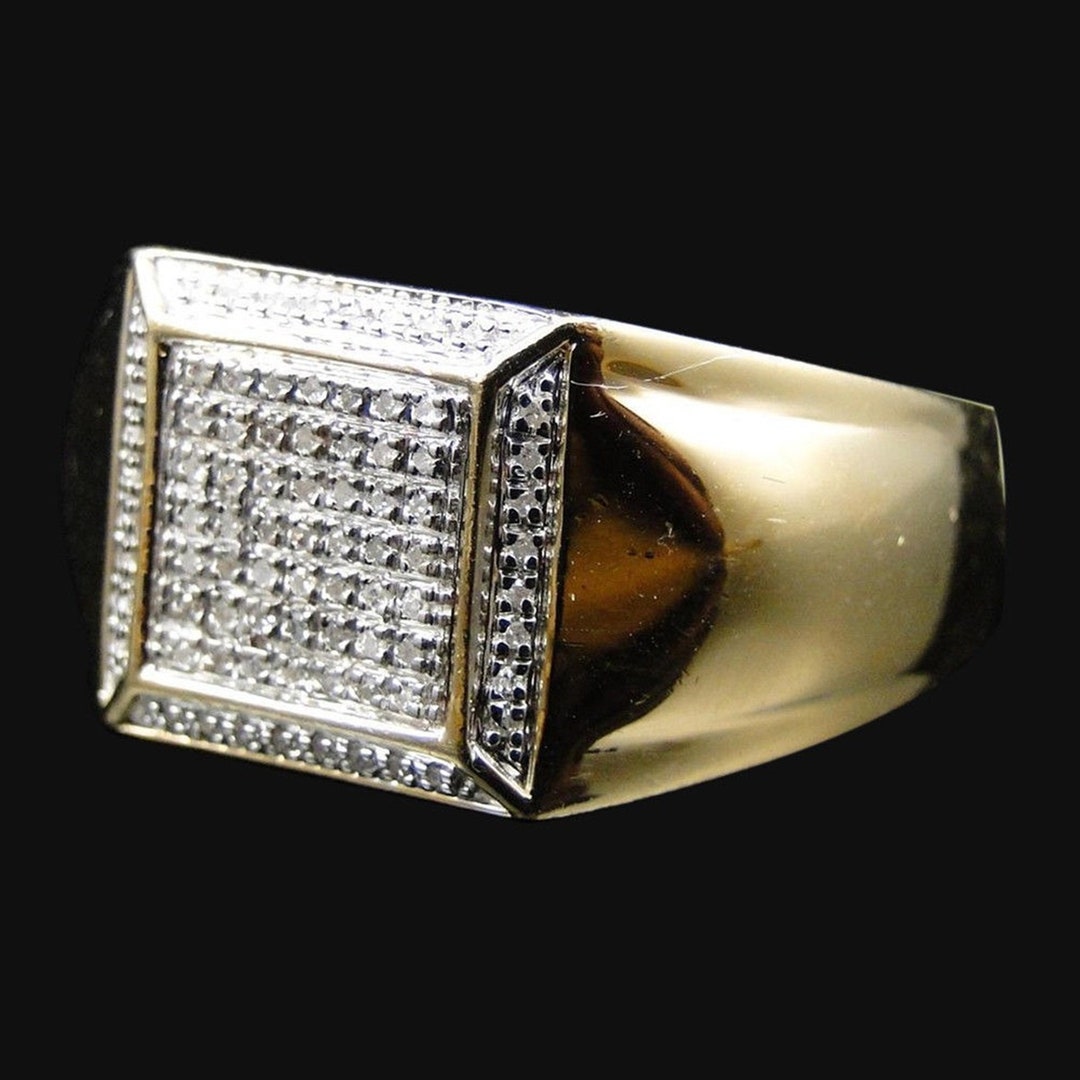 Pave Diamond Square Shape Ring for Men, Round Cut Moissanite Diamond ...