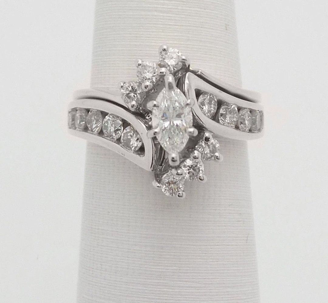 Bypass Style Engagement Ring, Marquise With Round Cut CZ Diamond Ring ...