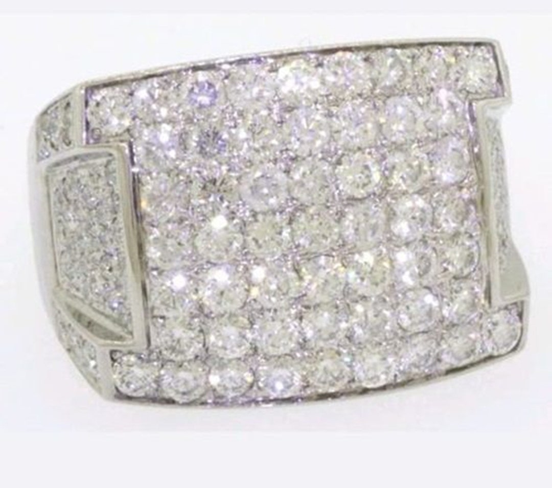 Pave Set Wedding Ring for Men, Round Moissanite Diamond Men's Ring ...