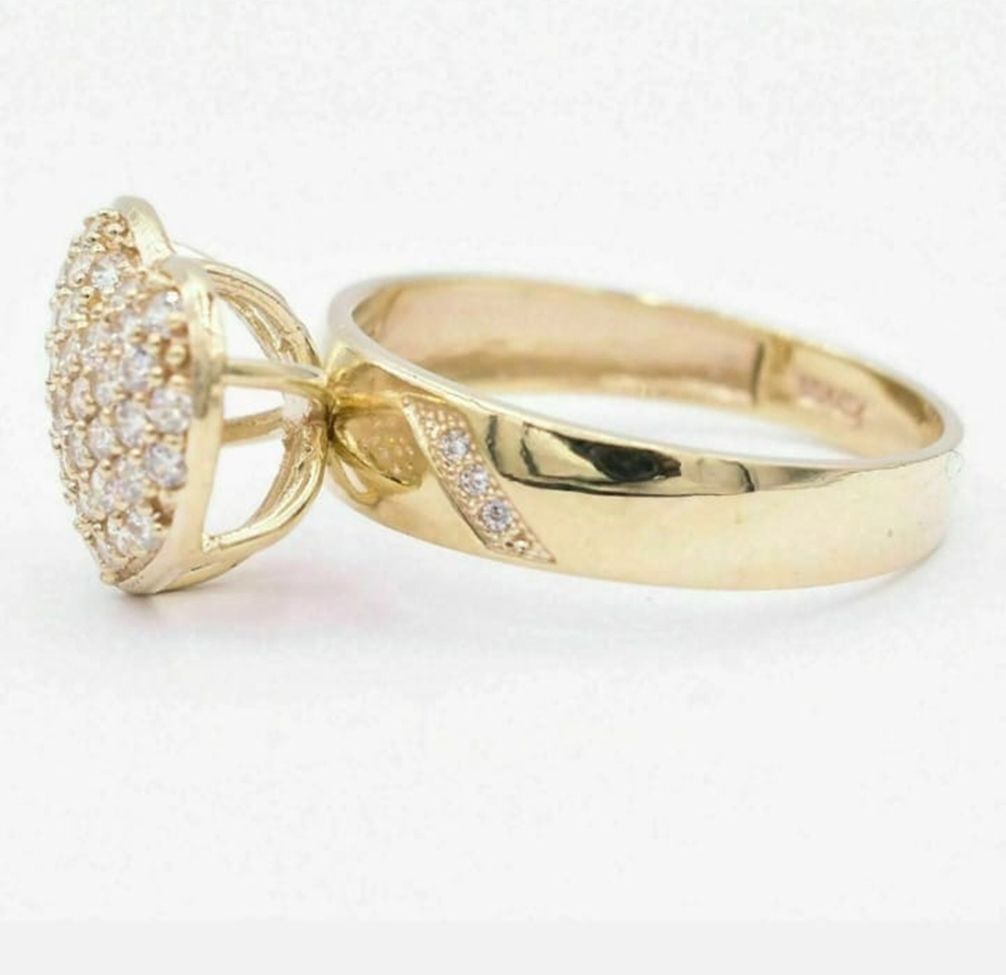 Pave Set Heart Shape Ring, 14K Yellow Gold Engagement Ring, 0.51TCW ...