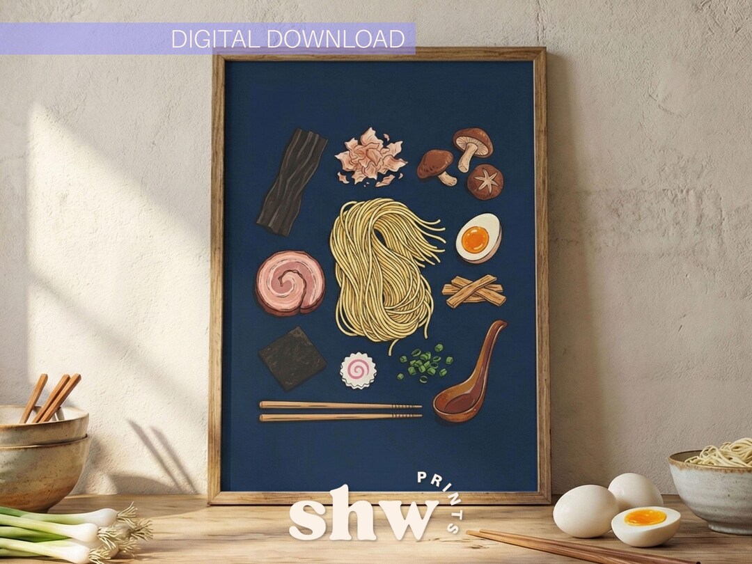 Ramen Noodle Print Retro Kitchen Wall Art: Deconstructed Japanese ...