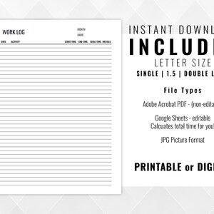 Work Log | Printable Template | Editable Google Sheets Template ...