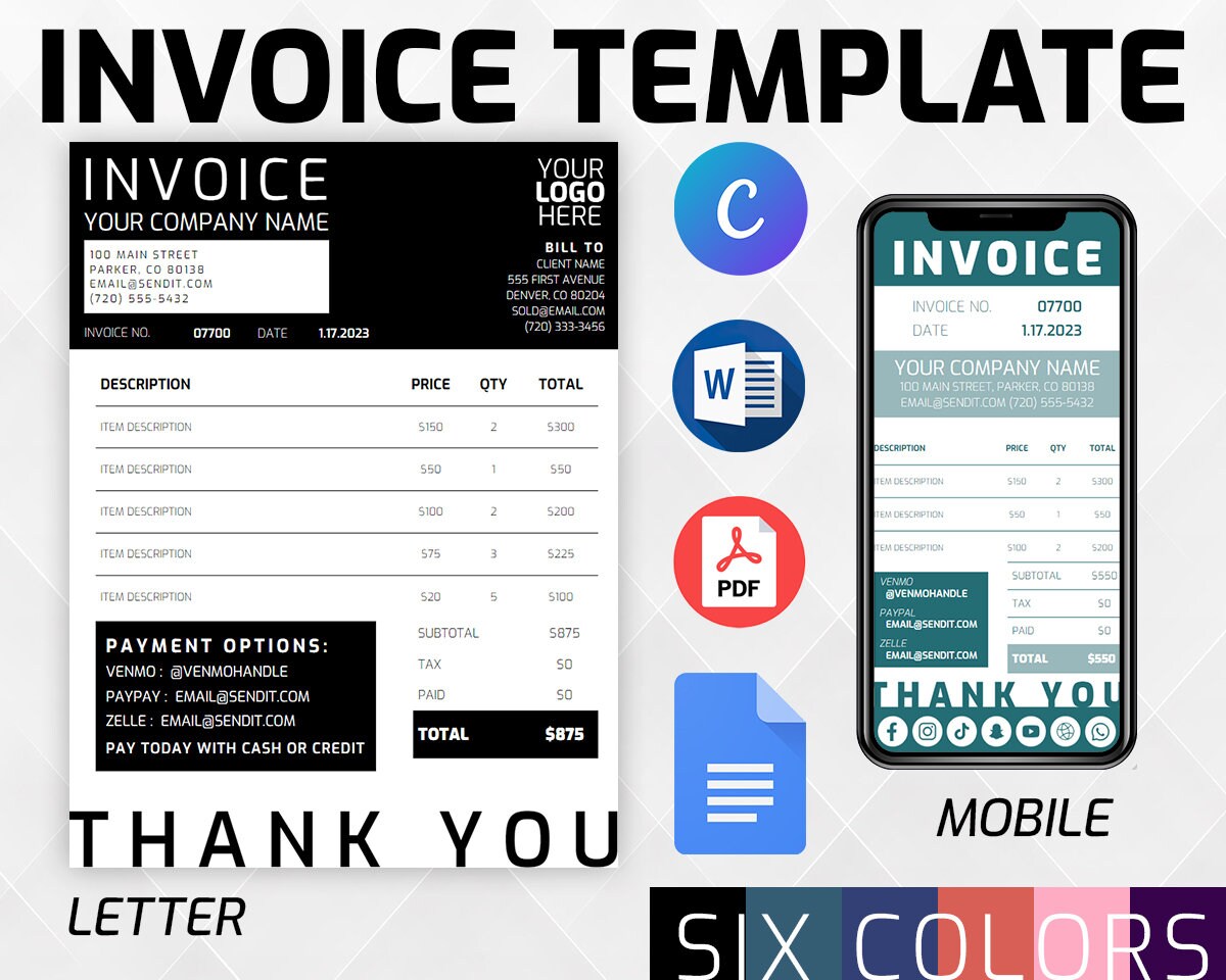50 Modern Invoice Templates Business Invoice Form Canva Template ...