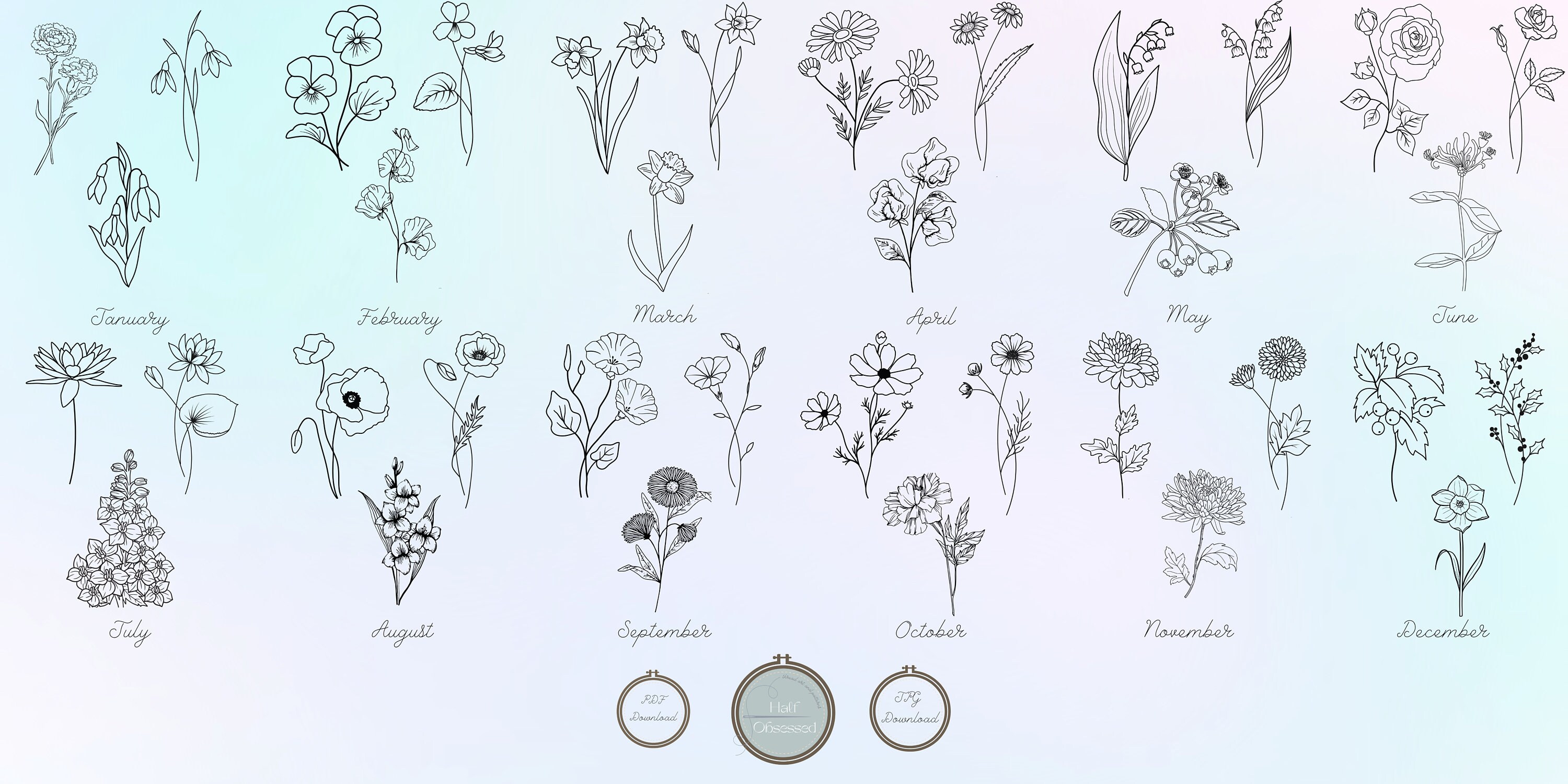 Birth Month Flower Hand Embroidery Pattern Pdf Bundle of 3 - Etsy