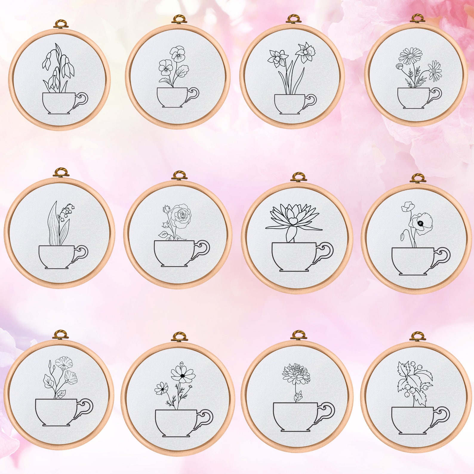 Birth Month Flowers Embroidery Designs Flower Patterns All 12 - Etsy