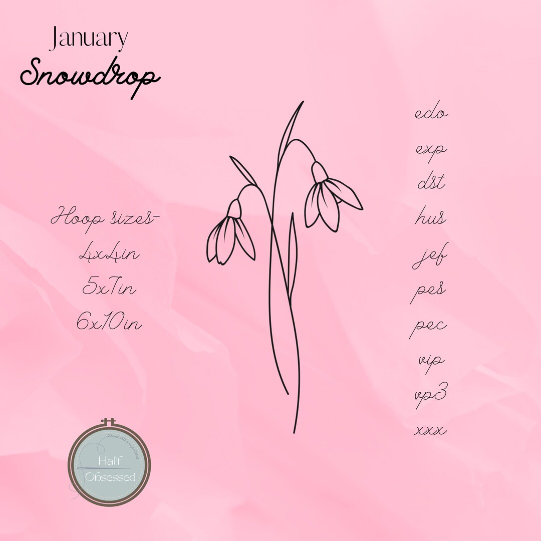 Snowdrop Machine Embroidery File, January Birth Month Flower Pattern - Etsy