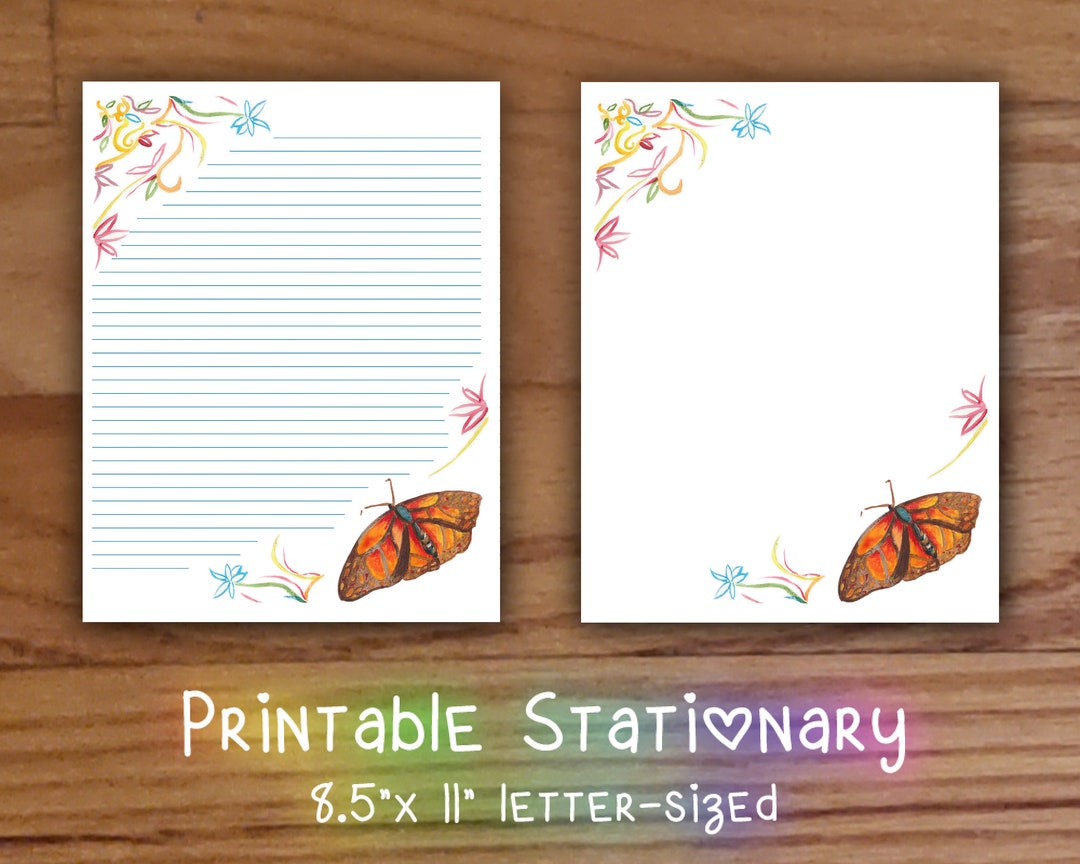 Butterfly Lined & Plain Paper Digital Download PDF / JPEG File Cottage ...