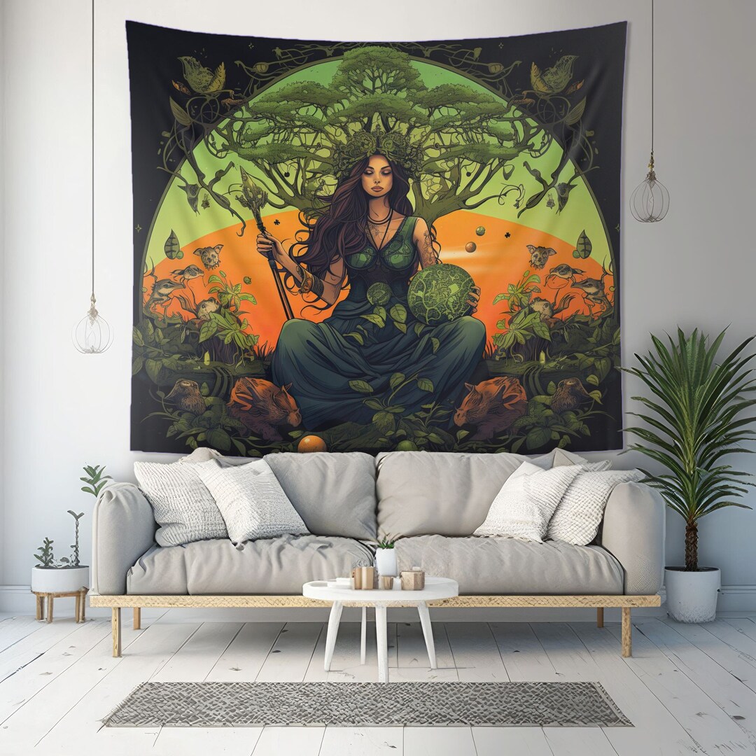 Plant Goddess Wall Tapestry, Divine Feminine Aesthetic, Spiritual Altar ...