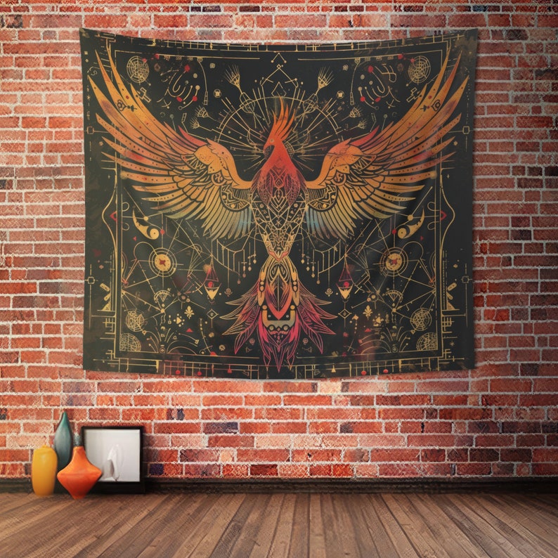 Phoenix Rising Indoor Wall Tapestry, Dark Occult Design, Sacred ...