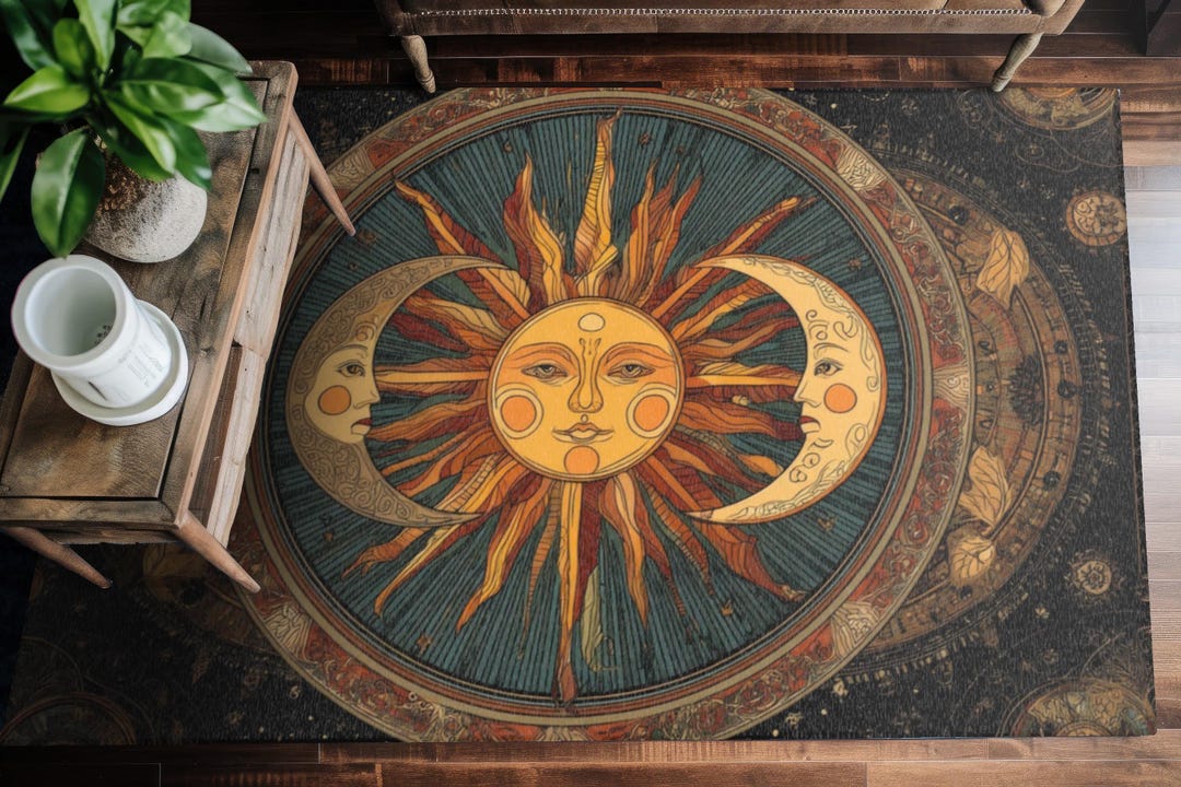 Celestial Harmony Sun & Moon Area Rug, Mystical Astrology Floor Mat ...