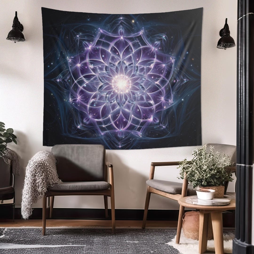 Petal of the Void Aether Mandala Tapestry, Purple Galactic Lotus Wall ...