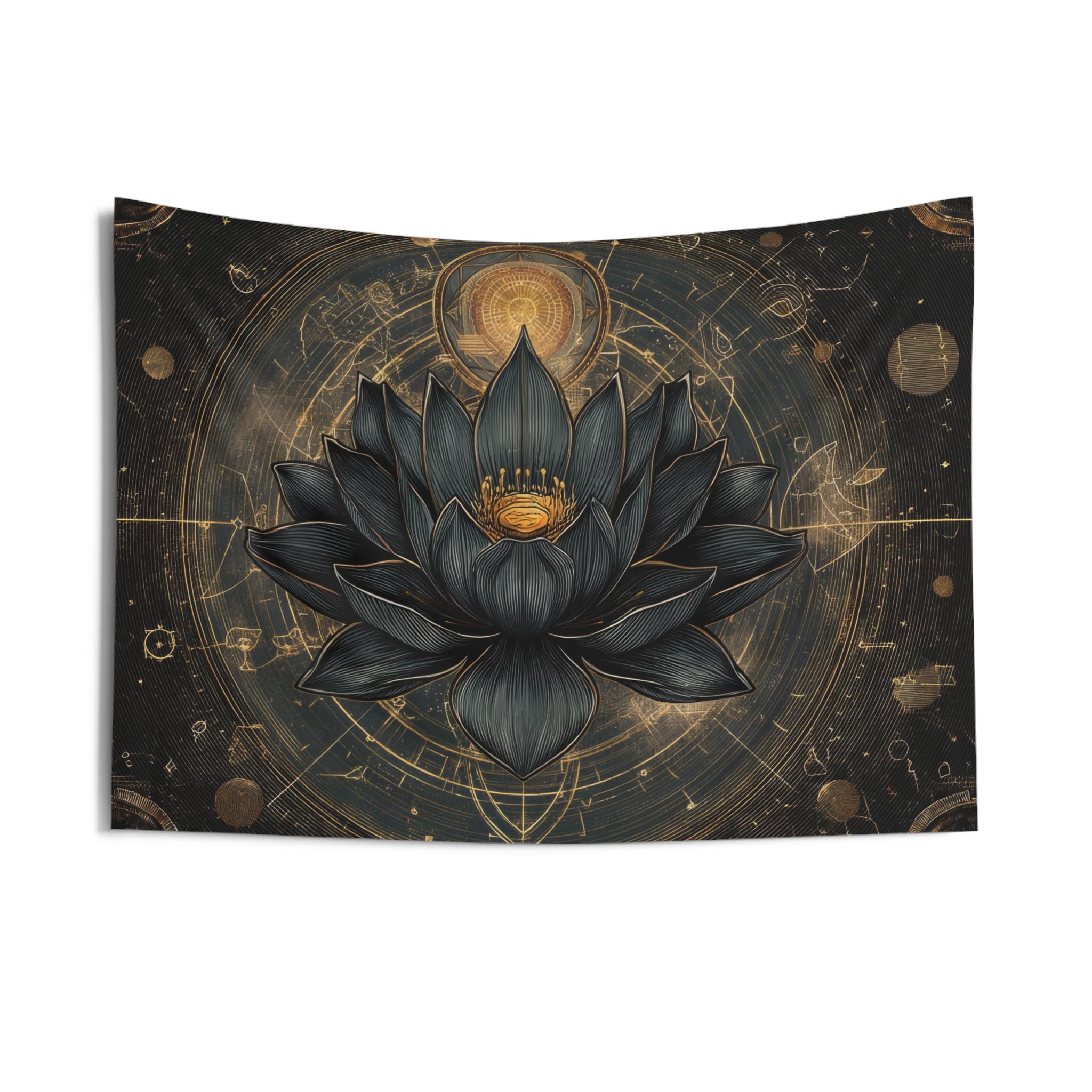 Lotus of the Cosmos Tapestry, Celestial Black Lotus Wall Hanging With ...