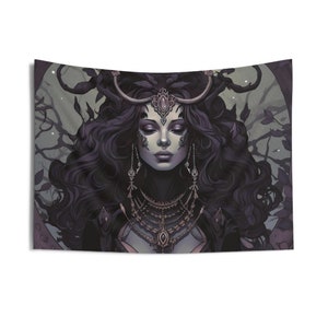 Shadow Goddess Wall Tapestry: Dark Witch Aesthetic, Moonlit Goth Style ...