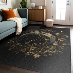 Crescent Moon & Wildflower Mandala Polyester Chenille Area Rug (3 Sizes ...