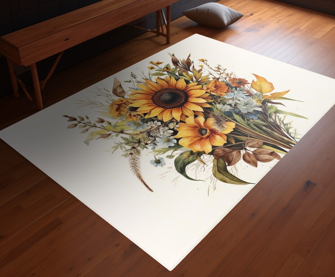 Sunflower and Wildflower Bouquet Chenille Area Rug Coffee - Etsy