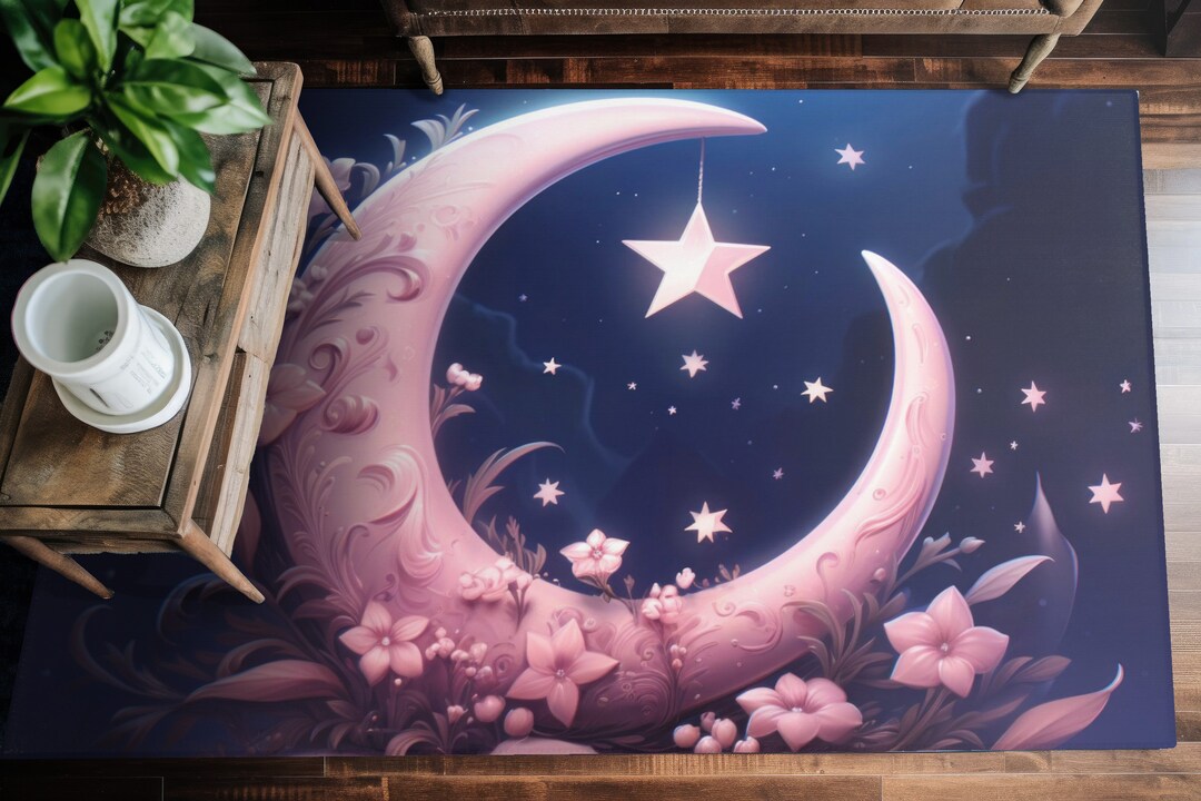 Lavender Crescent Moon and Star Chenille Area Rug Glowing - Etsy