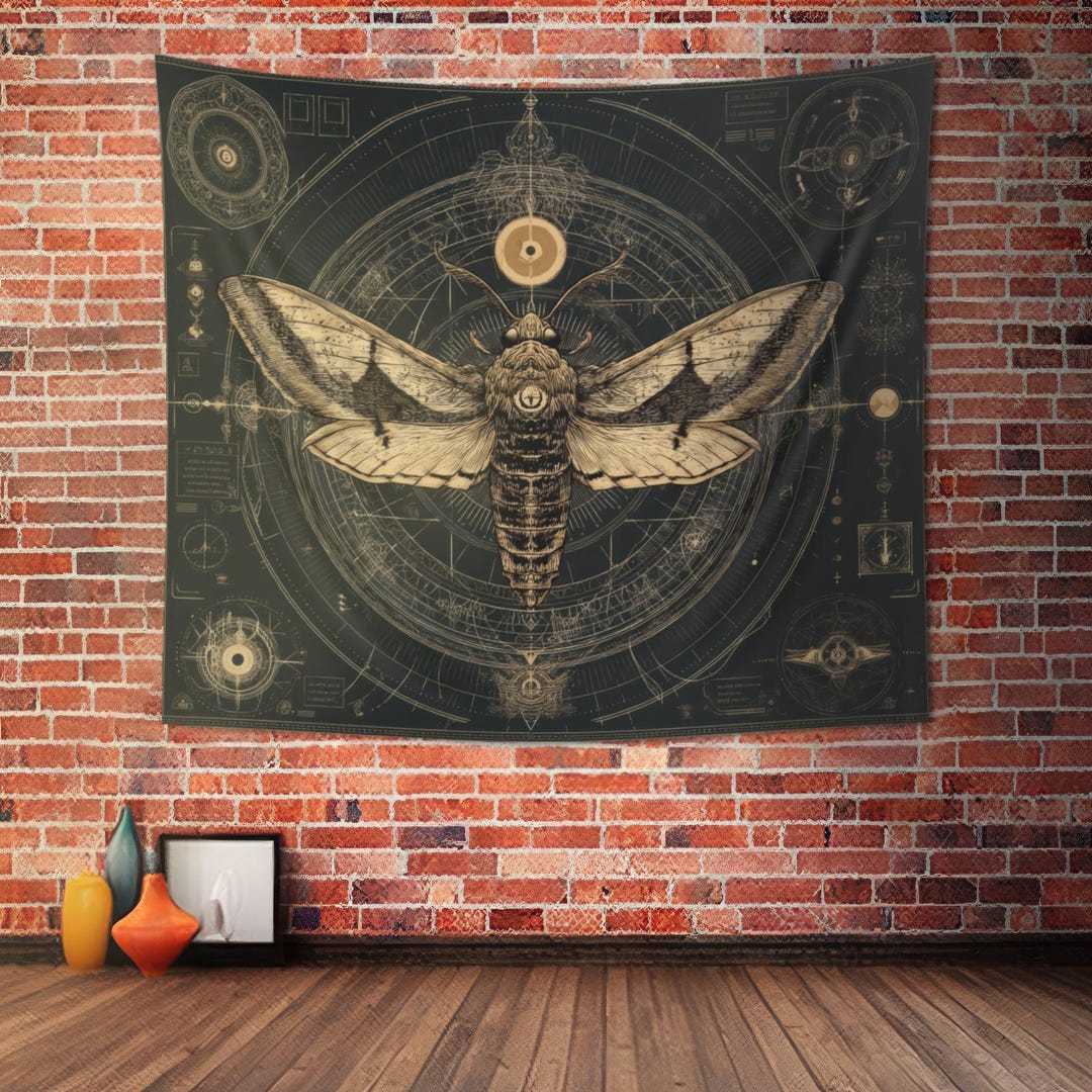 Cosmic Moth Sigil Tapestry, Esoteric Death's Head Moth Wall Hanging ...