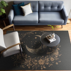 Faded Crescent Moon & Wildflower Mandala Polyester Chenille Area Rug (3 ...