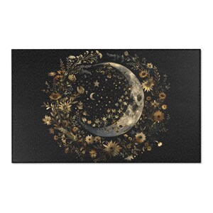 Crescent Moon & Wildflower Mandala Polyester Chenille Area Rug (3 Sizes ...