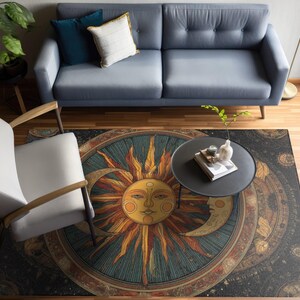 Celestial Harmony Sun & Moon Area Rug, Mystical Astrology Floor Mat ...