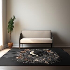 Wildflower and Crescent Moon Area Rug - 100% Polyester Chenille ...