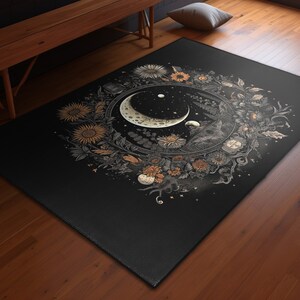 Wildflower and Crescent Moon Area Rug - 100% Polyester Chenille ...