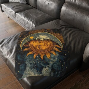 Solstice Sun & Moon Face Throw Blanket - Plush Two-sided Astrology Blanket With Starry Sky ...