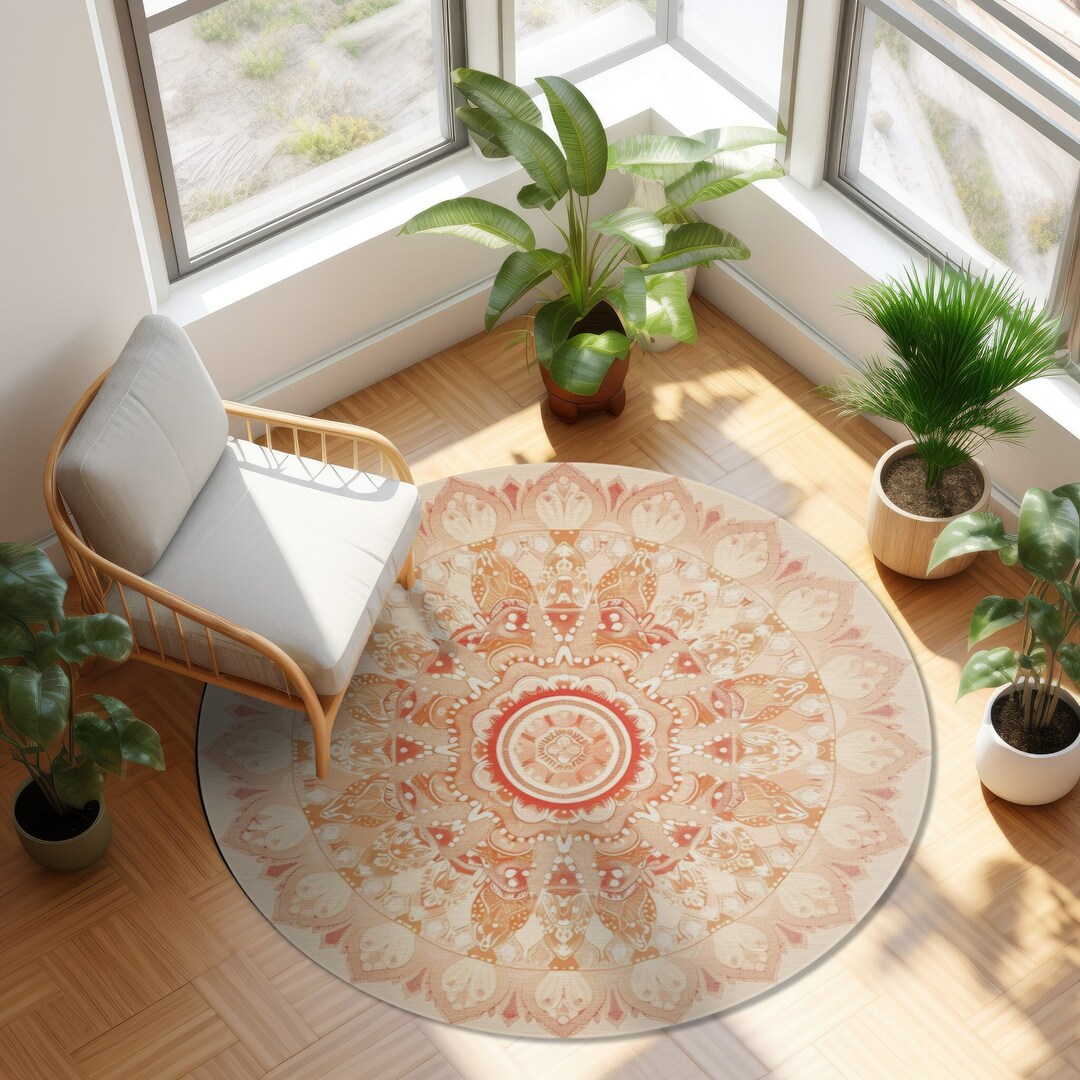 Sacral Chakra Mandala Chenille Round Area Rug, Orange Zen Design ...